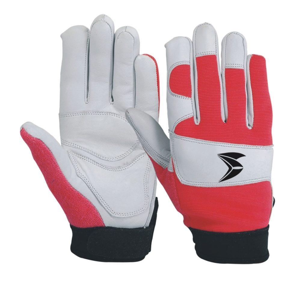 SS-3013 Mechanics Leather Gloves In White Color With Red Back. – Seven ...